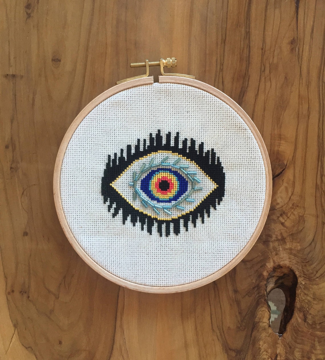 Beaded Evil Eye Cross Stitch Pattern: Modern Beginner Design (PDF ...