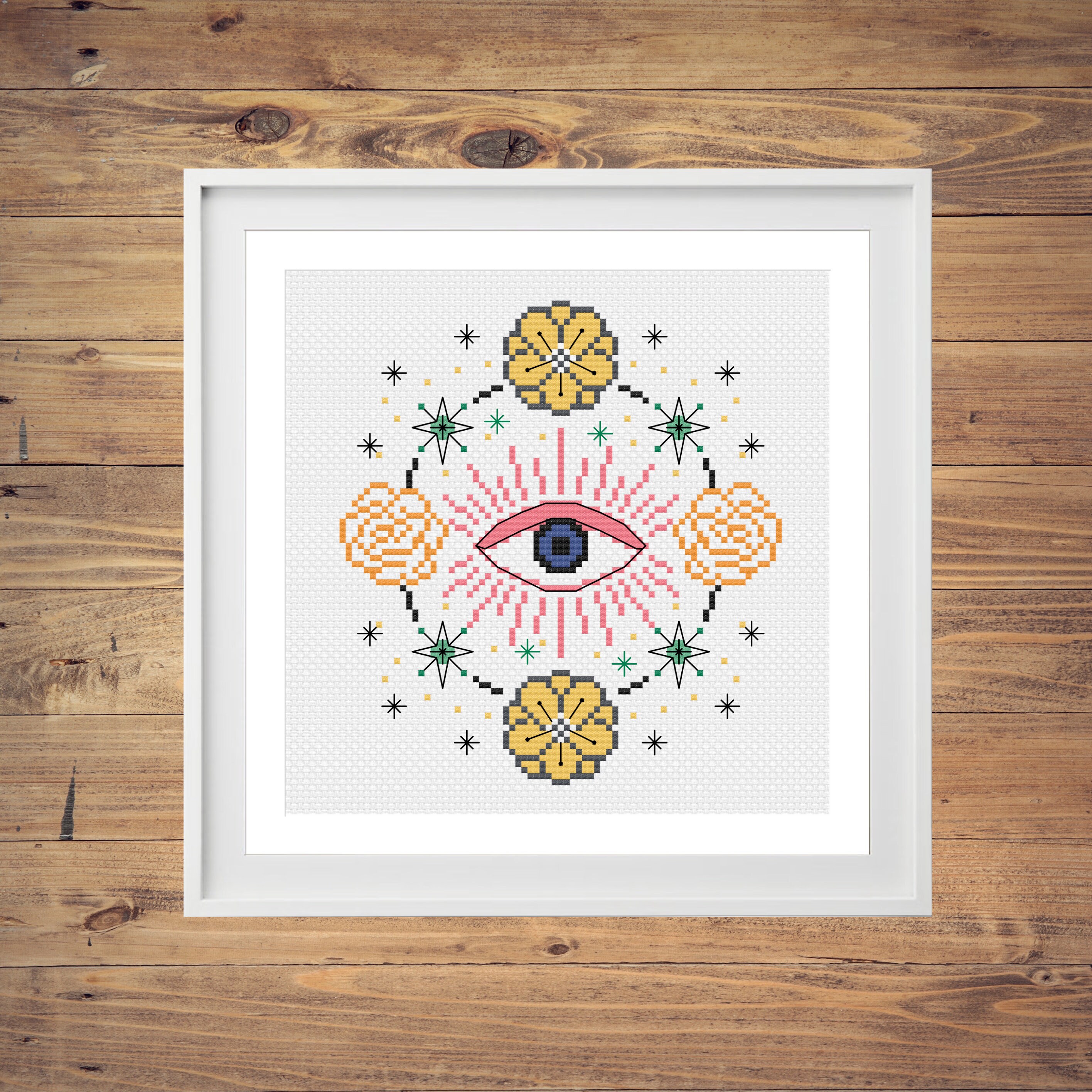 Floral Wreath Evil Eye Cross Stitch Pattern: Modern Beginner Design ...