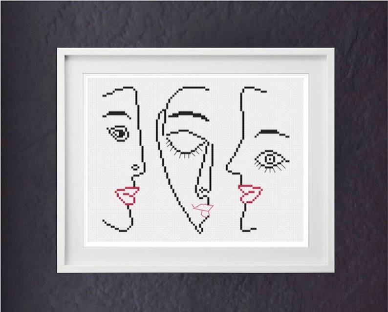 Picasso Faces Cross Stitch Pattern: Modern Beginner Design (PDF Pattern ...
