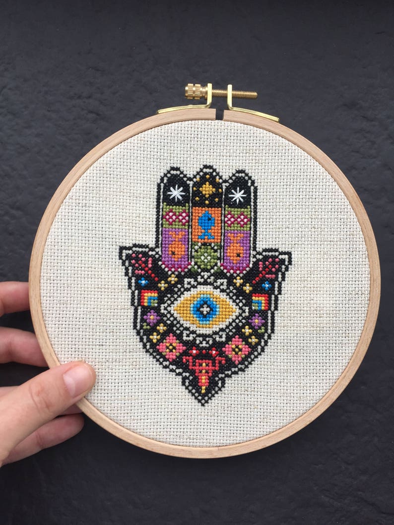 Hamsa Hand Evil Eye Fatima Hand Cross Stitch Pattern | Modern Cross ...