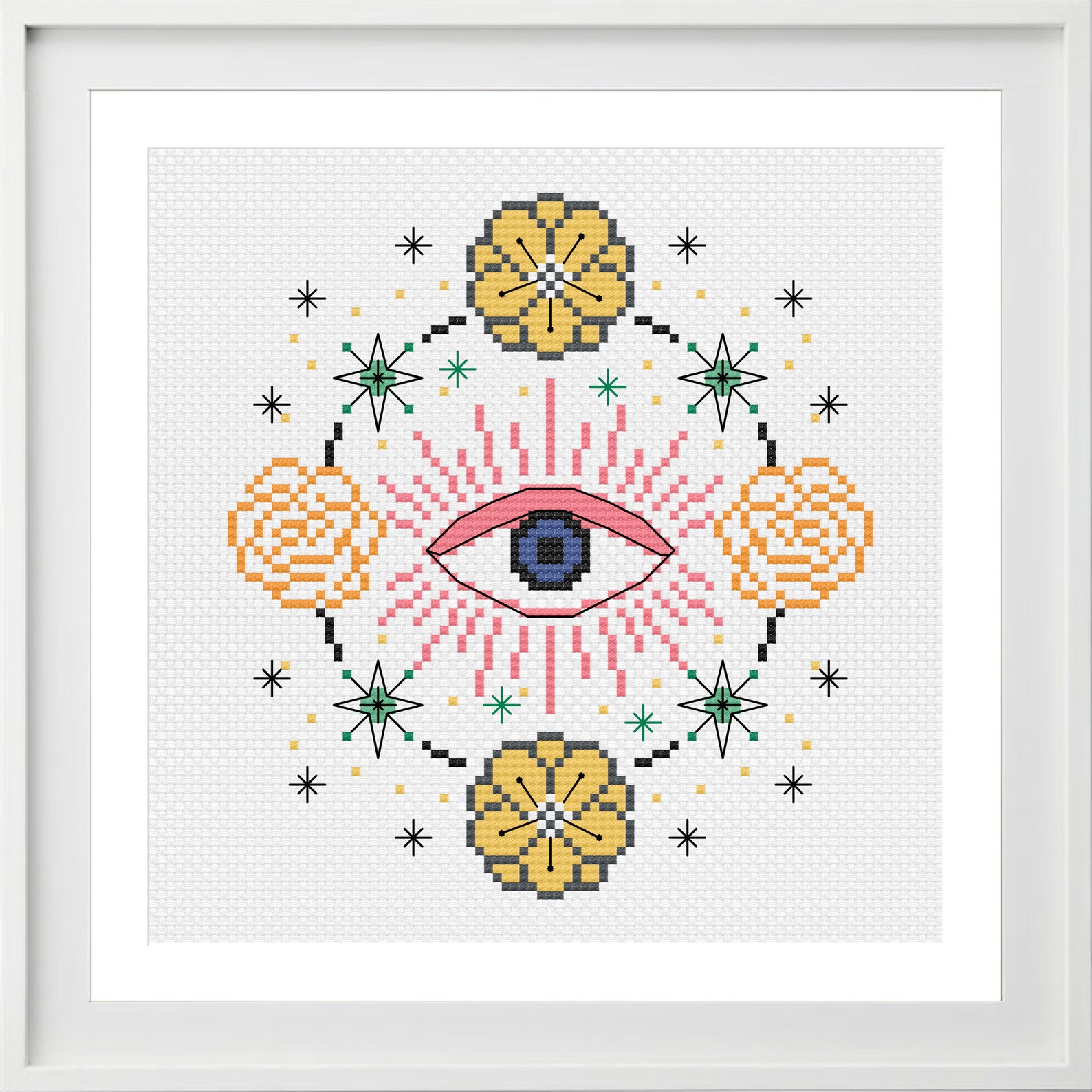 Floral Wreath Evil Eye Cross Stitch Pattern: Modern Beginner Design ...