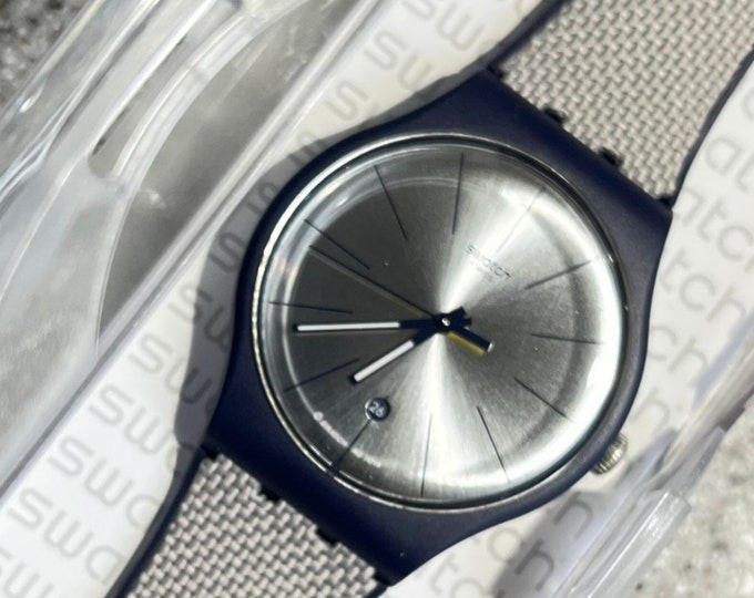 Swatch Watch 41mm Face New Never Worn Mirrored Face With Navy and ...