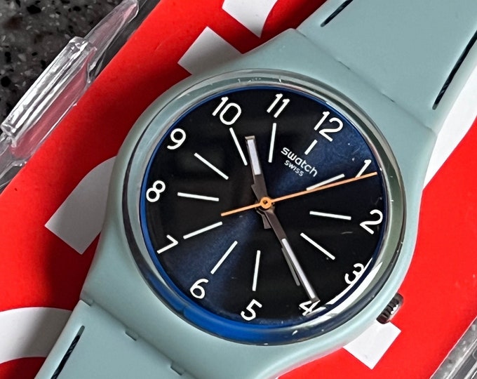 NEW Never Worn Swatch Watch 34mm Has a Great Dark Blue Dial Featuring ...