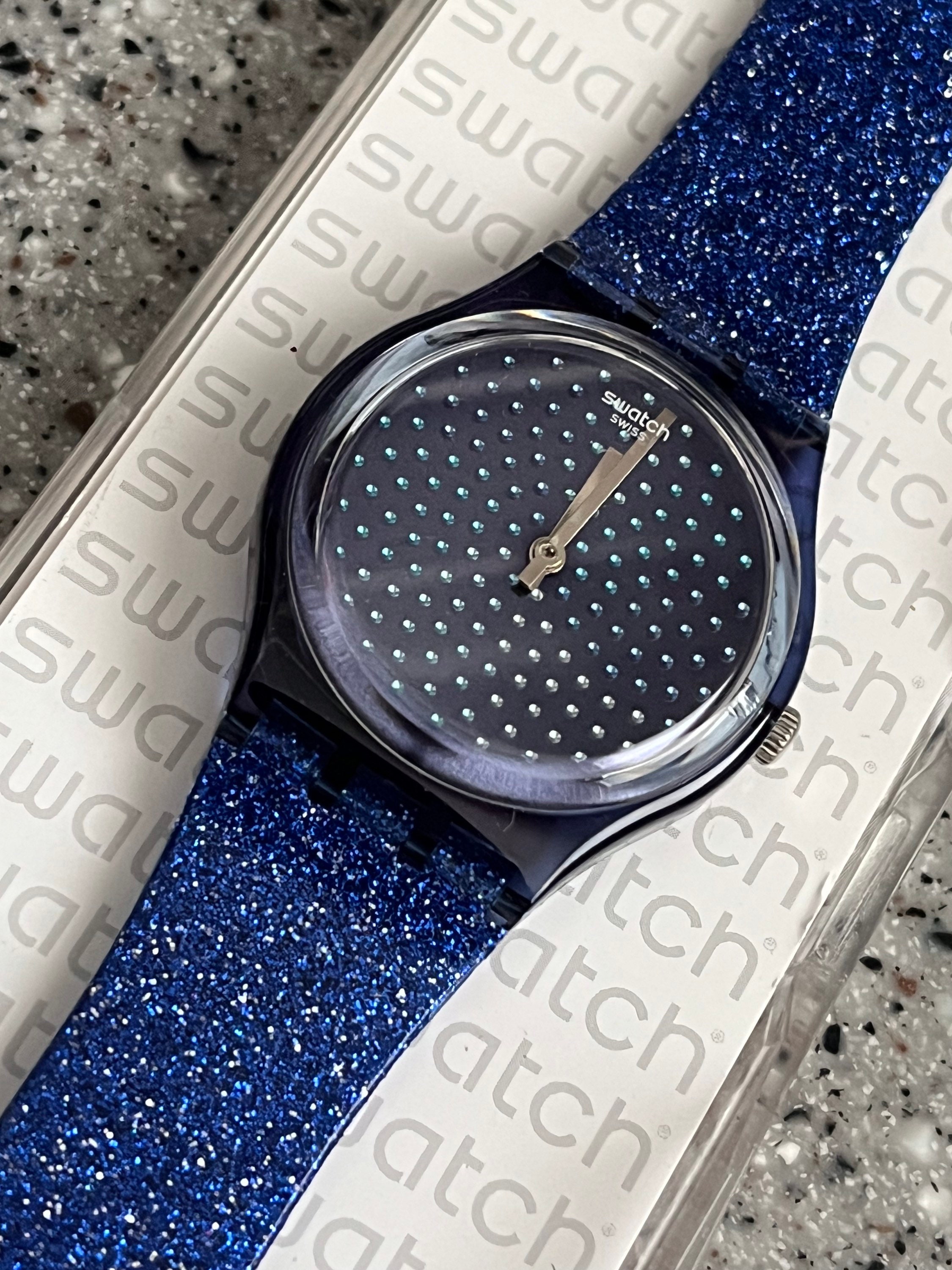 Glittery BLUE NEW Swatch Watch 34mm Silicone Band With Battery - Etsy
