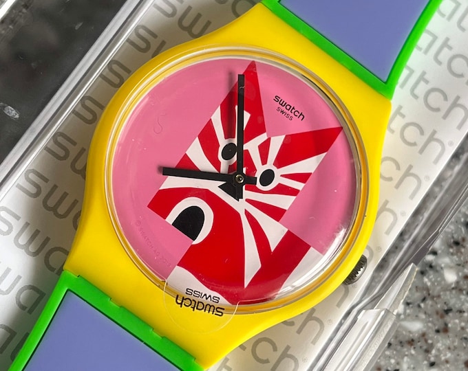 Swatch Watch Limited and Numbered Rainbow Colored Face Cat Feline ...