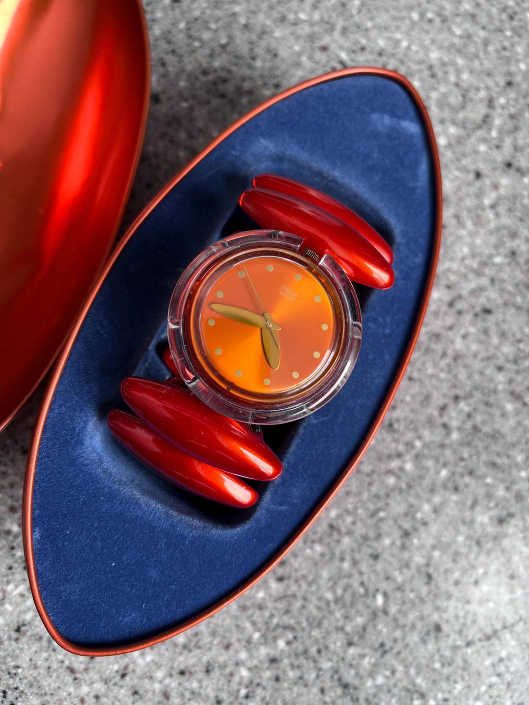 Vintage NEW Pop Swatch 1998 Comes in Bullet Football Shaped Swatch Tin ...