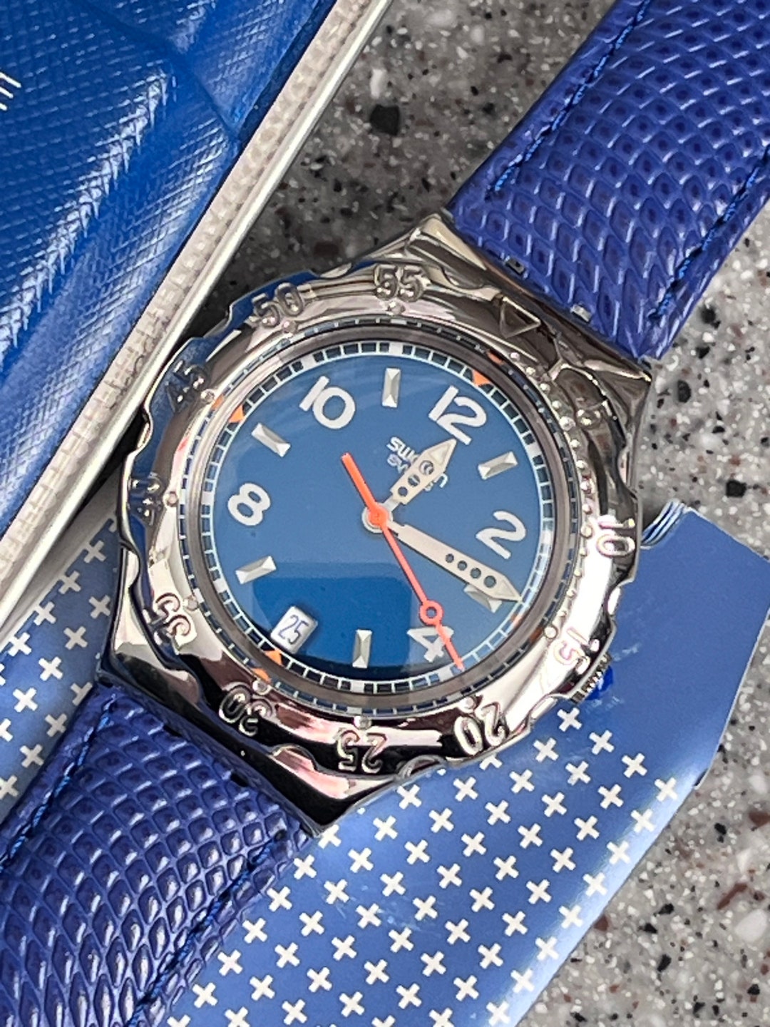 NEW Swatch Irony Scuba 200 WATER REFLEX YDS402 Unworn Blue Leather Band ...