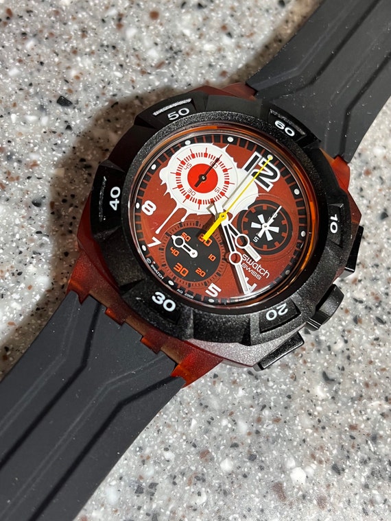 Rare Swatch Watch Chronograph Reddish Black quartz an… - Gem