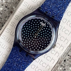 Glittery BLUE NEW Swatch Watch 34mm Silicone Band With Battery in Box ...