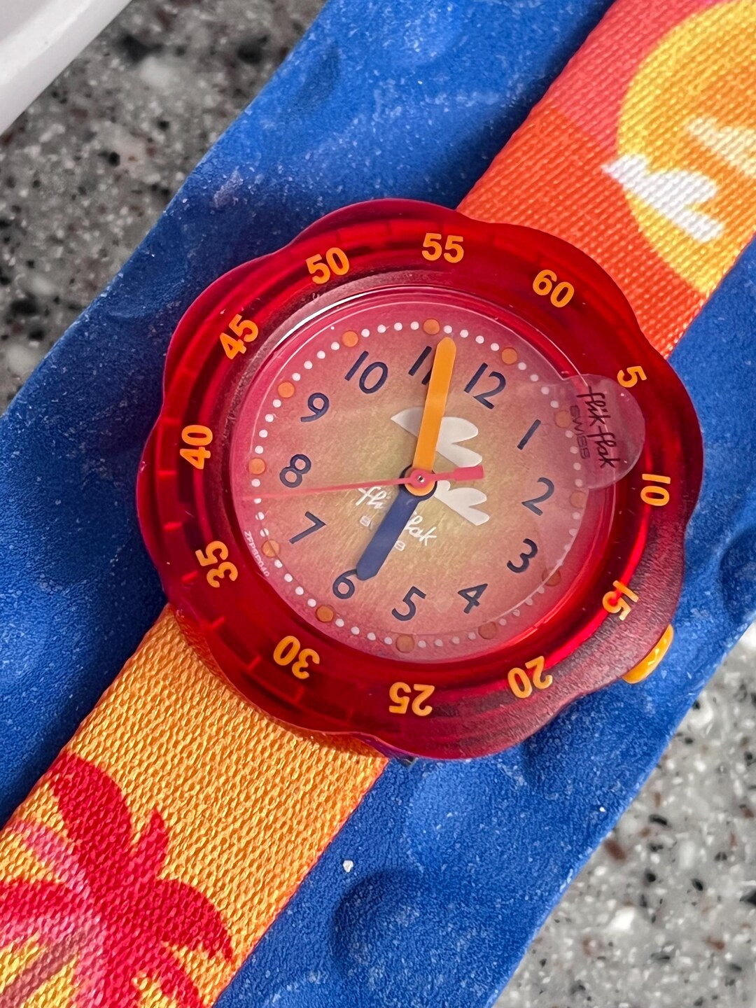 Unworn Swatch Flik Flak Small Child's Watch Featuring Flik Flak Tropical Scene Comes With ...