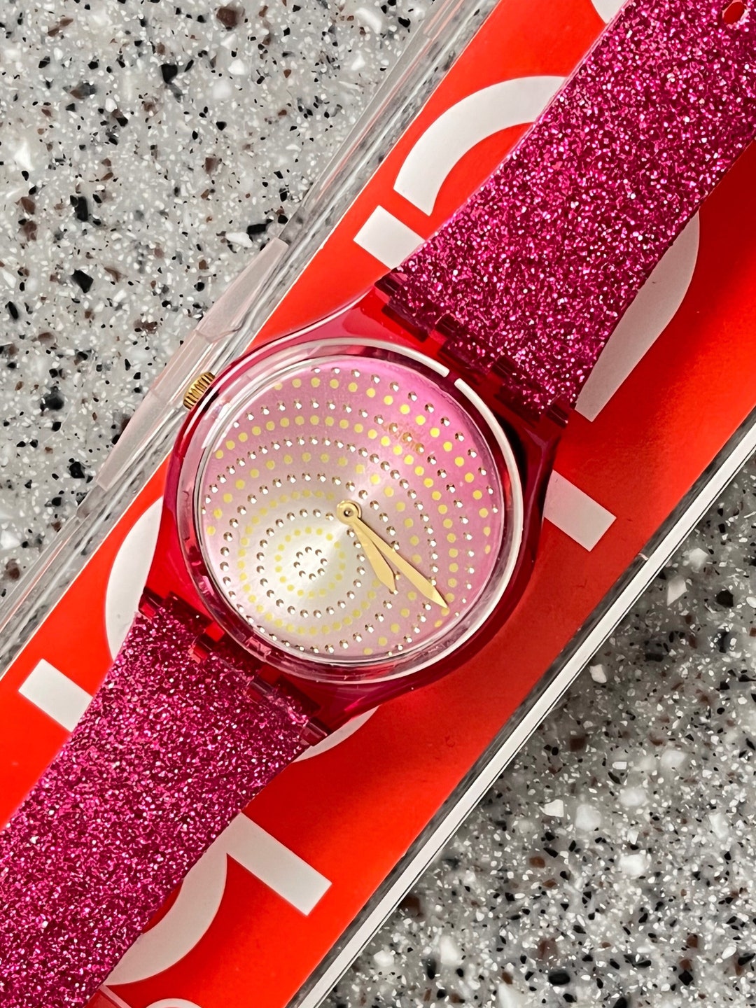 Swatch Watch Beautiful Sparkling Pink, Gold Cream Nwt New in Box Never ...