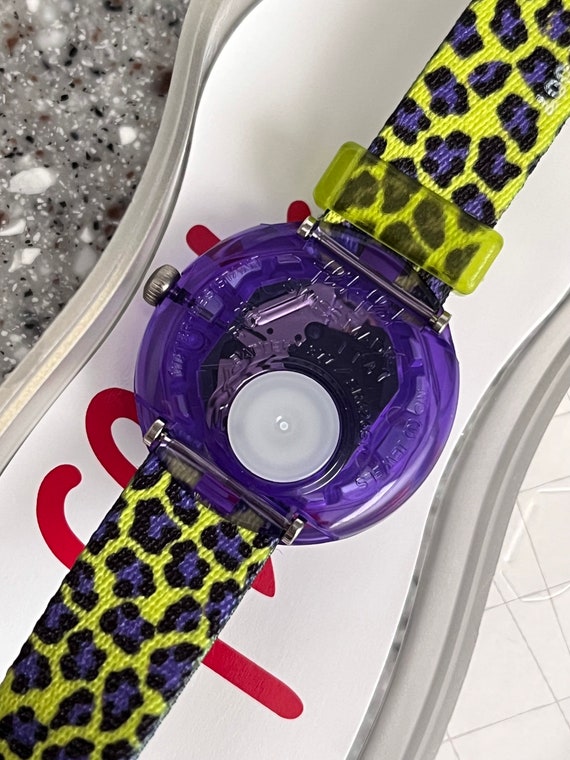 New Flik Flak Swatch Watch leopard print purple green… - Gem