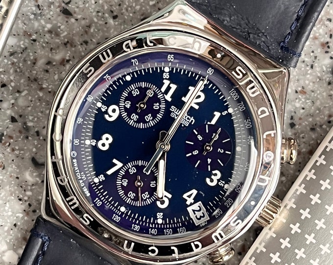 Secret Agent RARE Vintage Irony Chrono Swatch Watch YCS401 Stainless ...