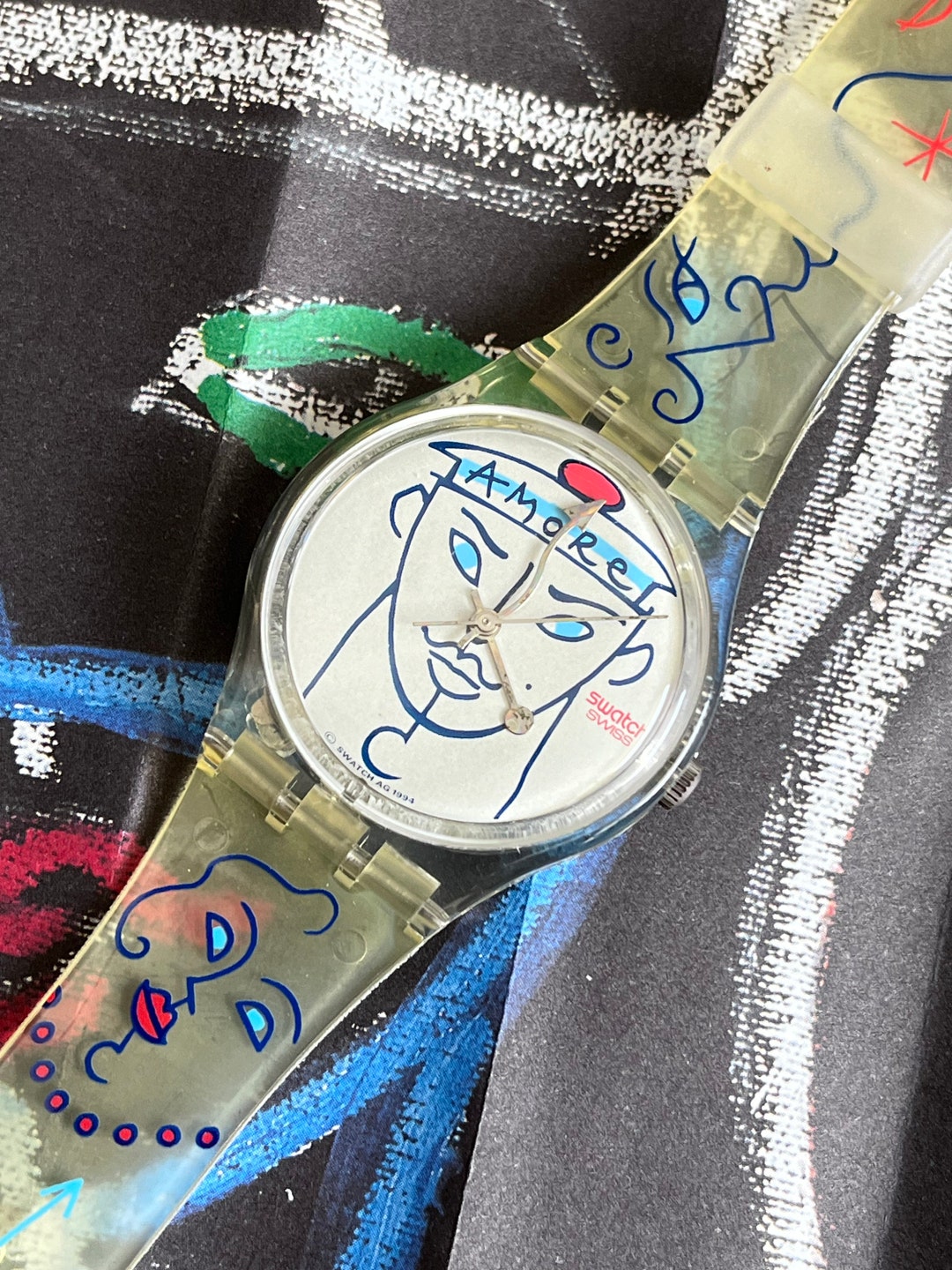 Vintage Swatch Watch Lindsay Kemp 34mm Artist Swatch Watch AMORE Sailor ...