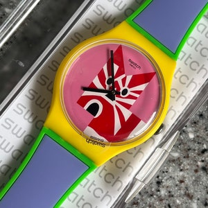 Swatch Watch Limited and Numbered Rainbow Colored Face Cat Feline ...