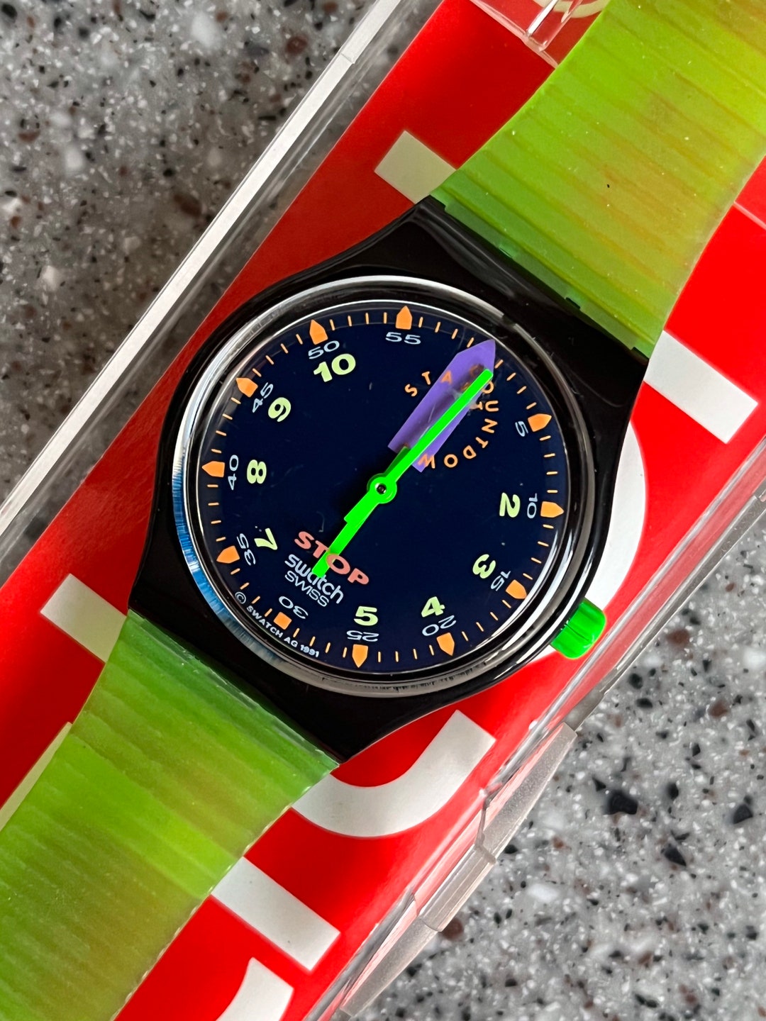 Swatch Stop Watch Vintage SSB100 RARE Jess Rush Original in Box With ...