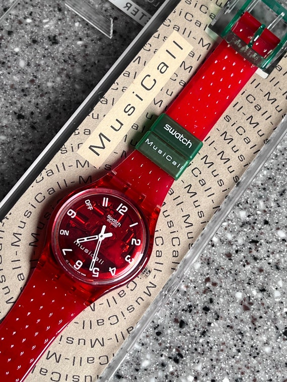 VINTAGE SWATCH Watch Peter Gabriel Red Rhythm Musical… - Gem