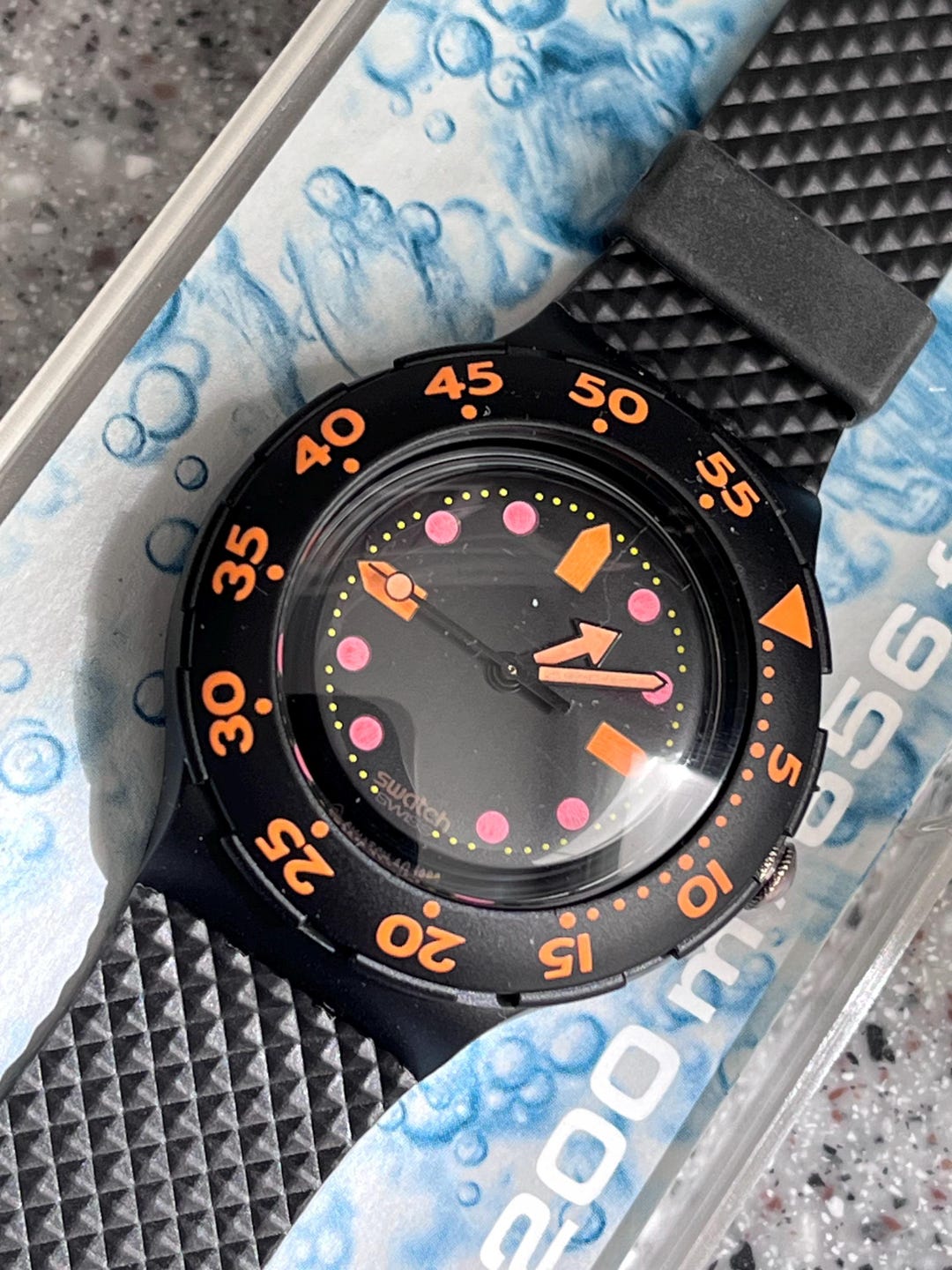 Swatch Watch Fun Scuba 200 Orange Black Barrier Reef SDB100 Unworn With ...