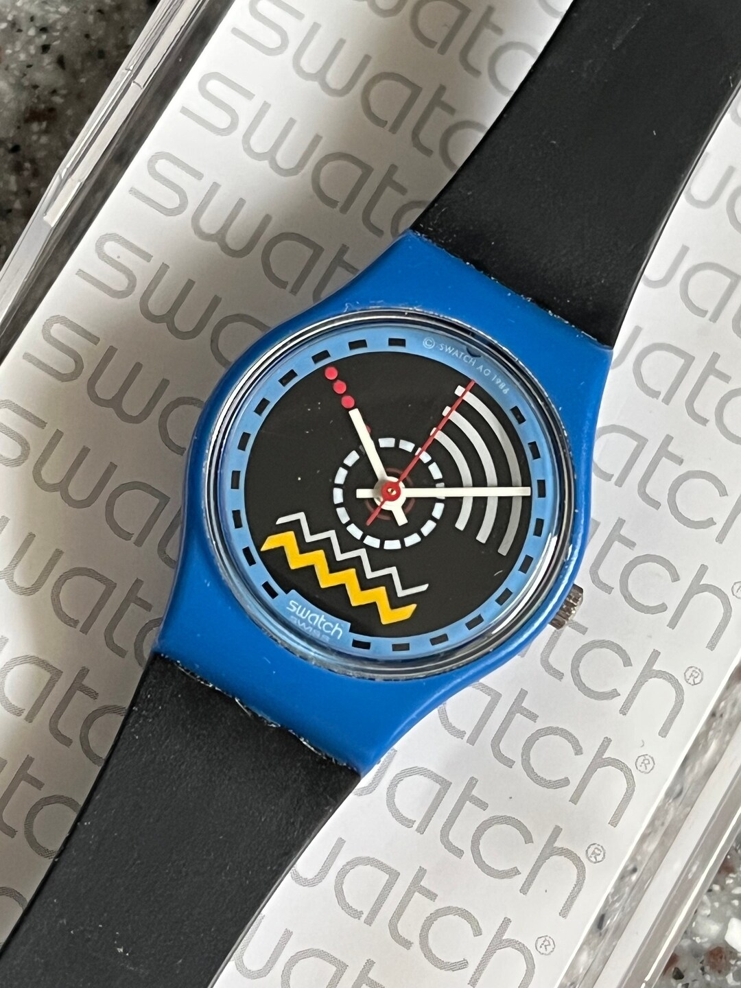 1986 Vintage Swatch Watch Running Water LS103 Blue Black Retro New ...
