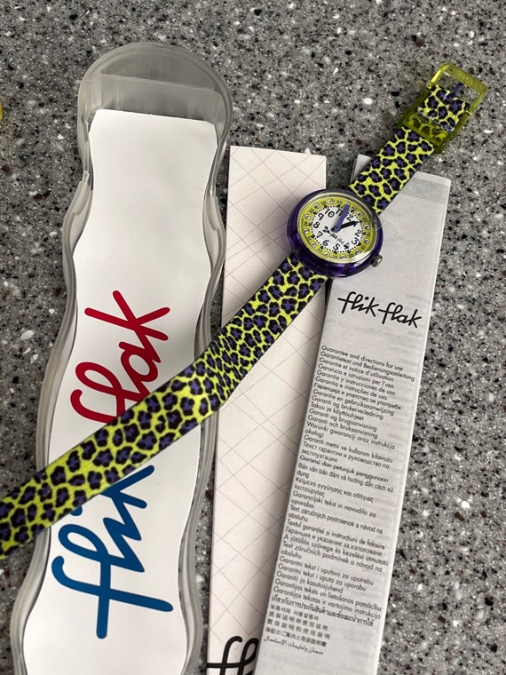 New Flik Flak Swatch Watch leopard print purple green… - Gem