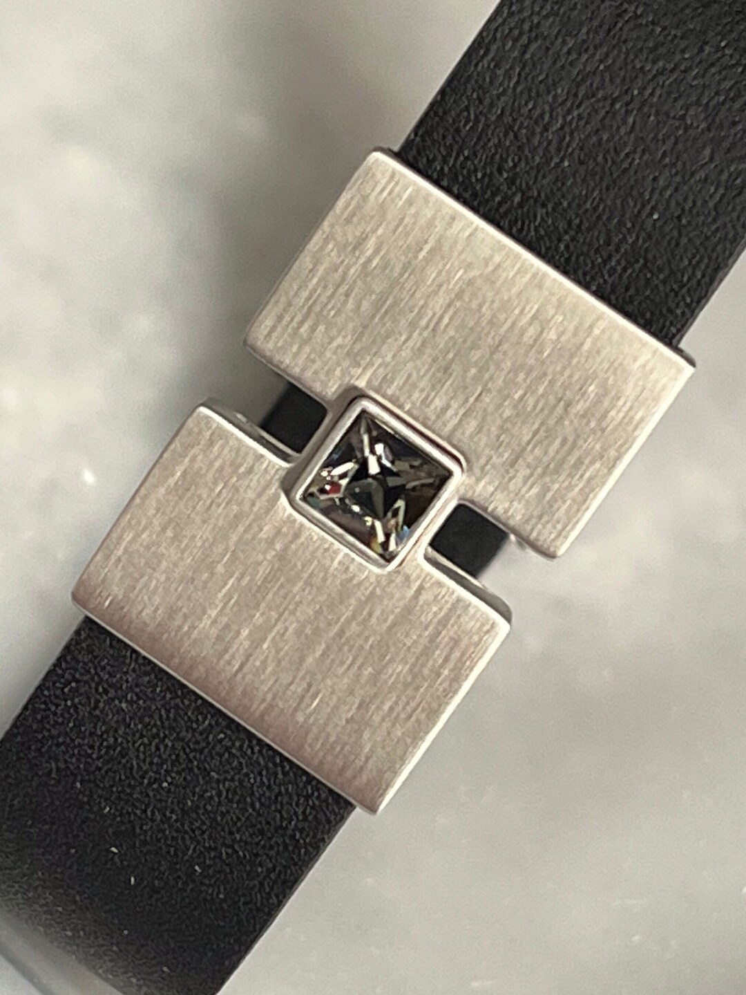 Swatch Rubber and Stainless Bracelet Adjustable Smoky Crystal Stone ...