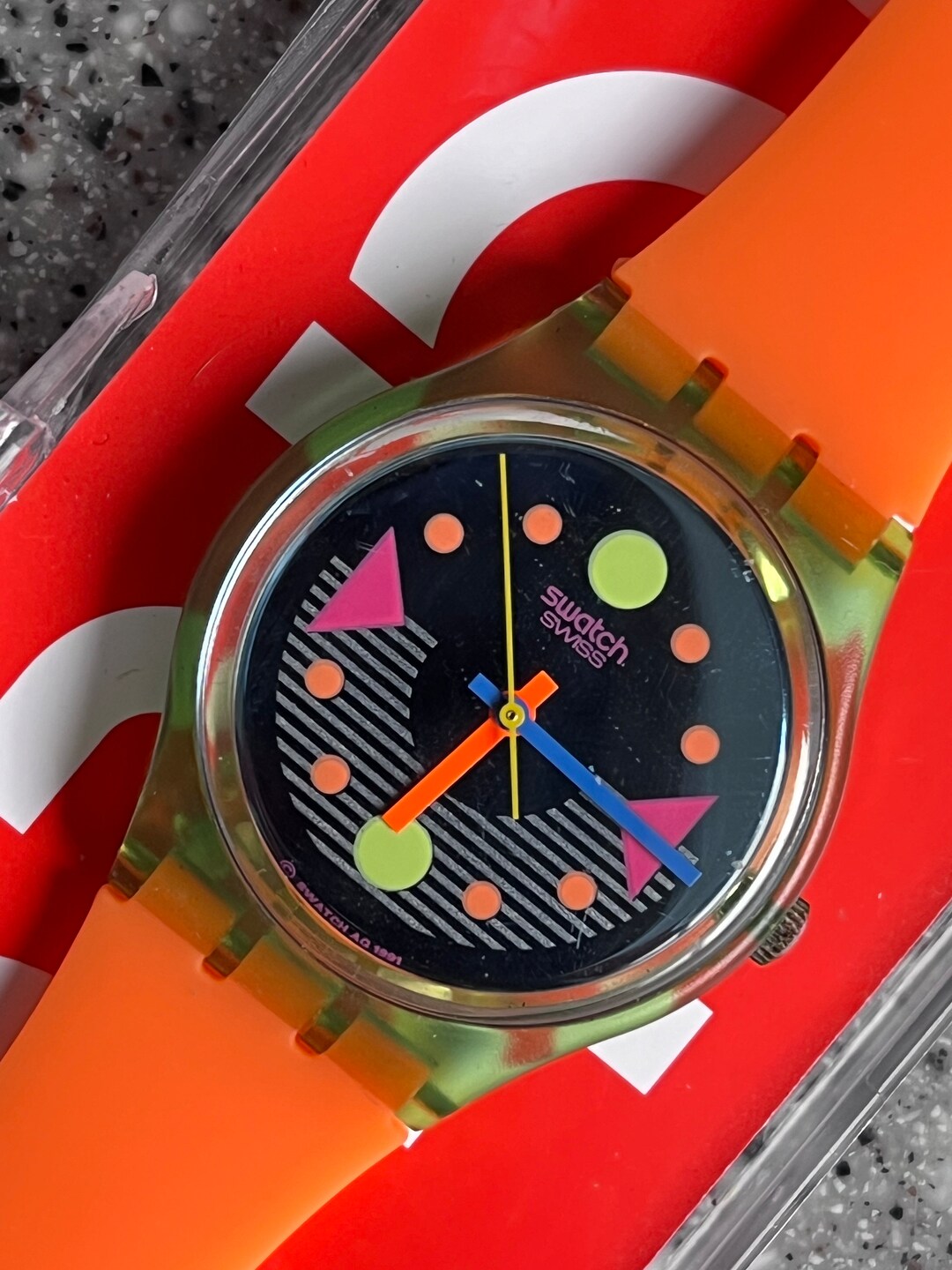 RARE Swatch Watch Vintage Neon Orange 1990 Swatch Watch Pre Owned With ...