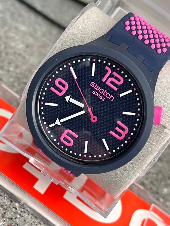 Big Bold NEW swatch watch Candy pink and navy unworn … - Gem