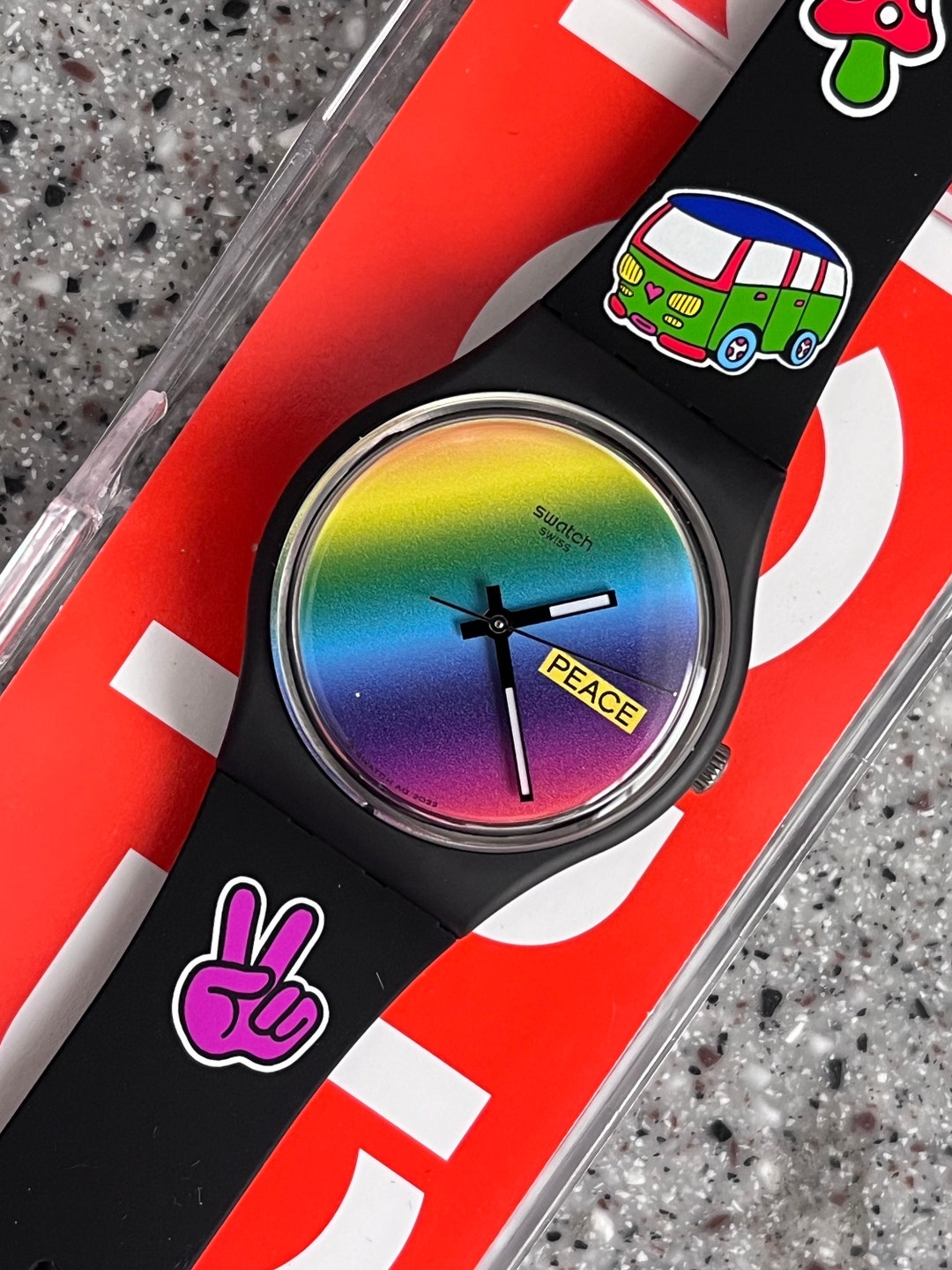 60s Inspired Swatch Watch 34mm Face Bioceramic Case Called Go With the ...