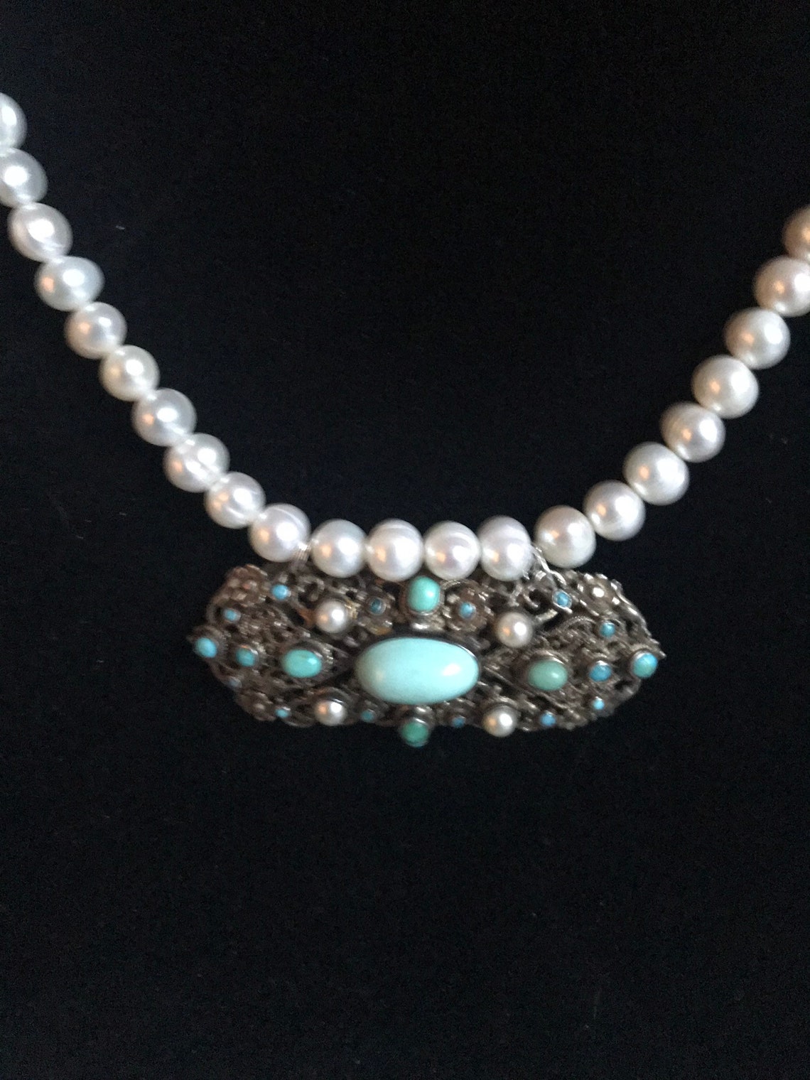 Recycled gorgeous victorian era 800 sterling turquoise pearl | Etsy