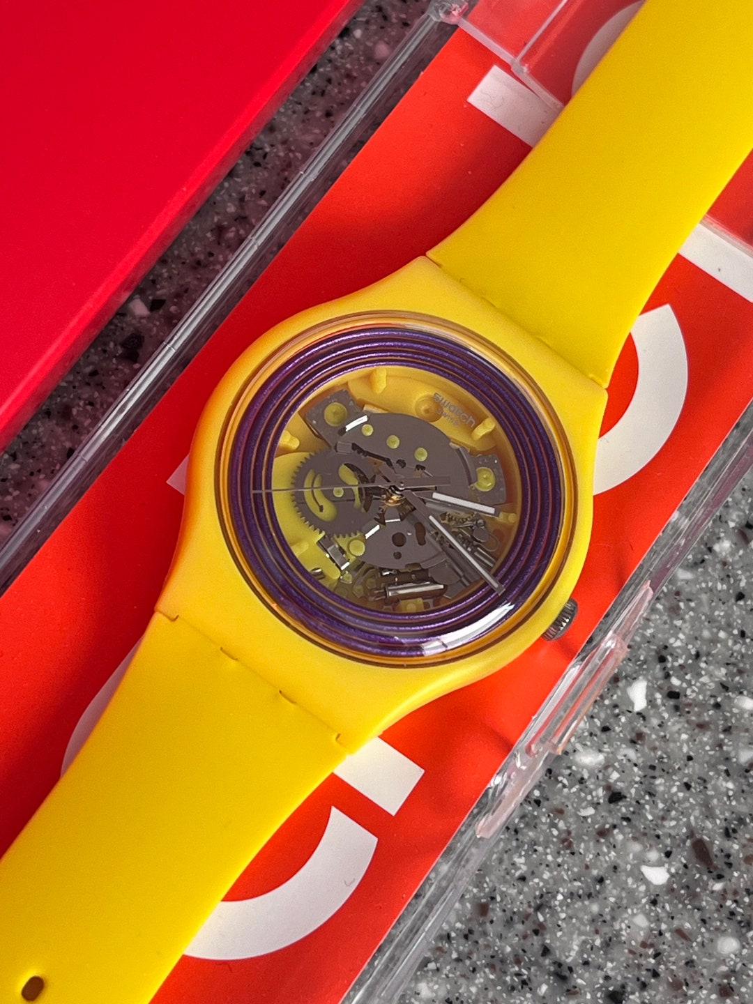 Purple Rings Yellow Swatch Watch 41mm NEW Never Worn in Original Box ...