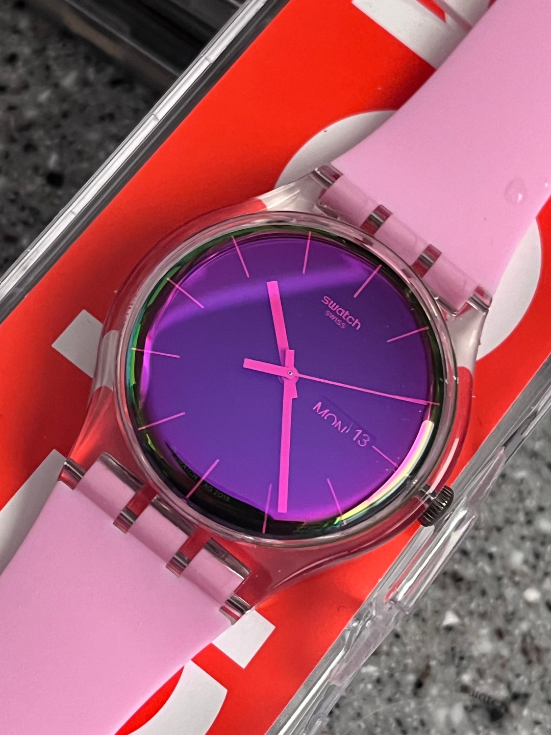 New Never Worn Polar Purple and Pink Swatch Watch 41mm Face Silicone ...