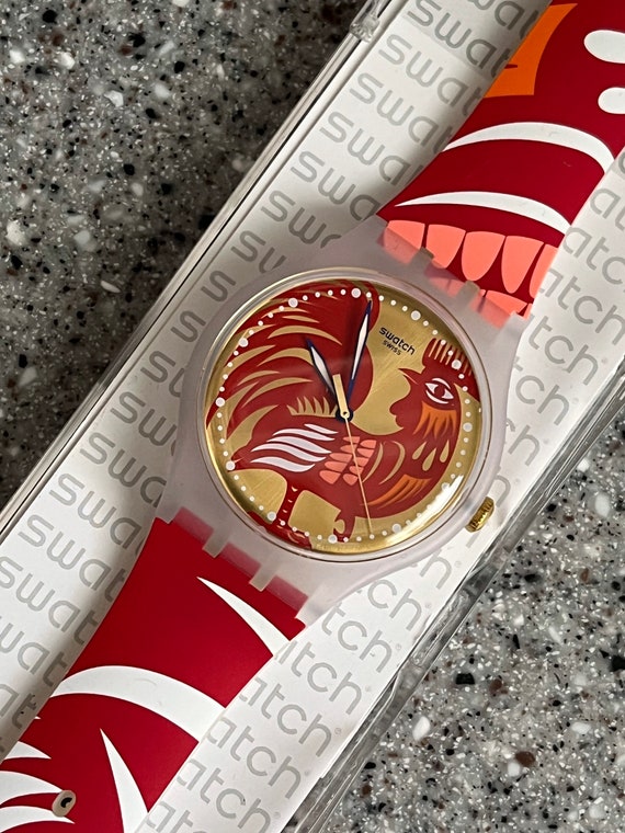 NEW Swatch Watch 41mm Rocking Rooster regal red gold … - Gem
