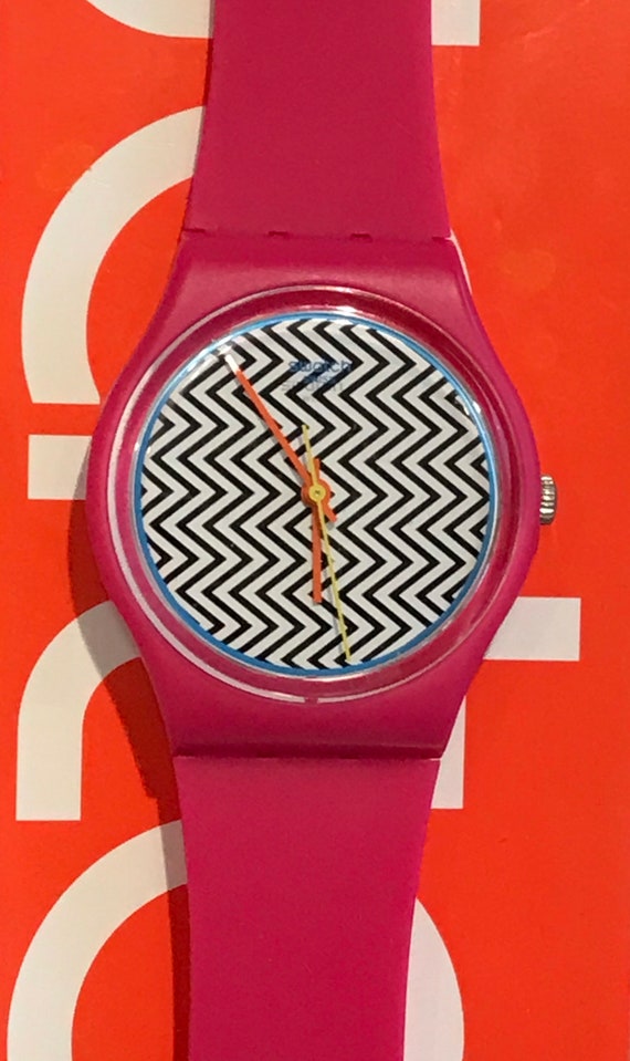 Pink Fuzz Swatch Watch GP142 rubber band zig zag patt… - Gem