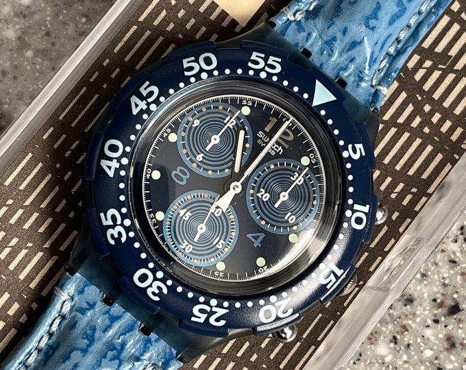NEW 1995 Vintage Swatch Watch Aqua Chrono Blue Wings RARE SBL100 ...