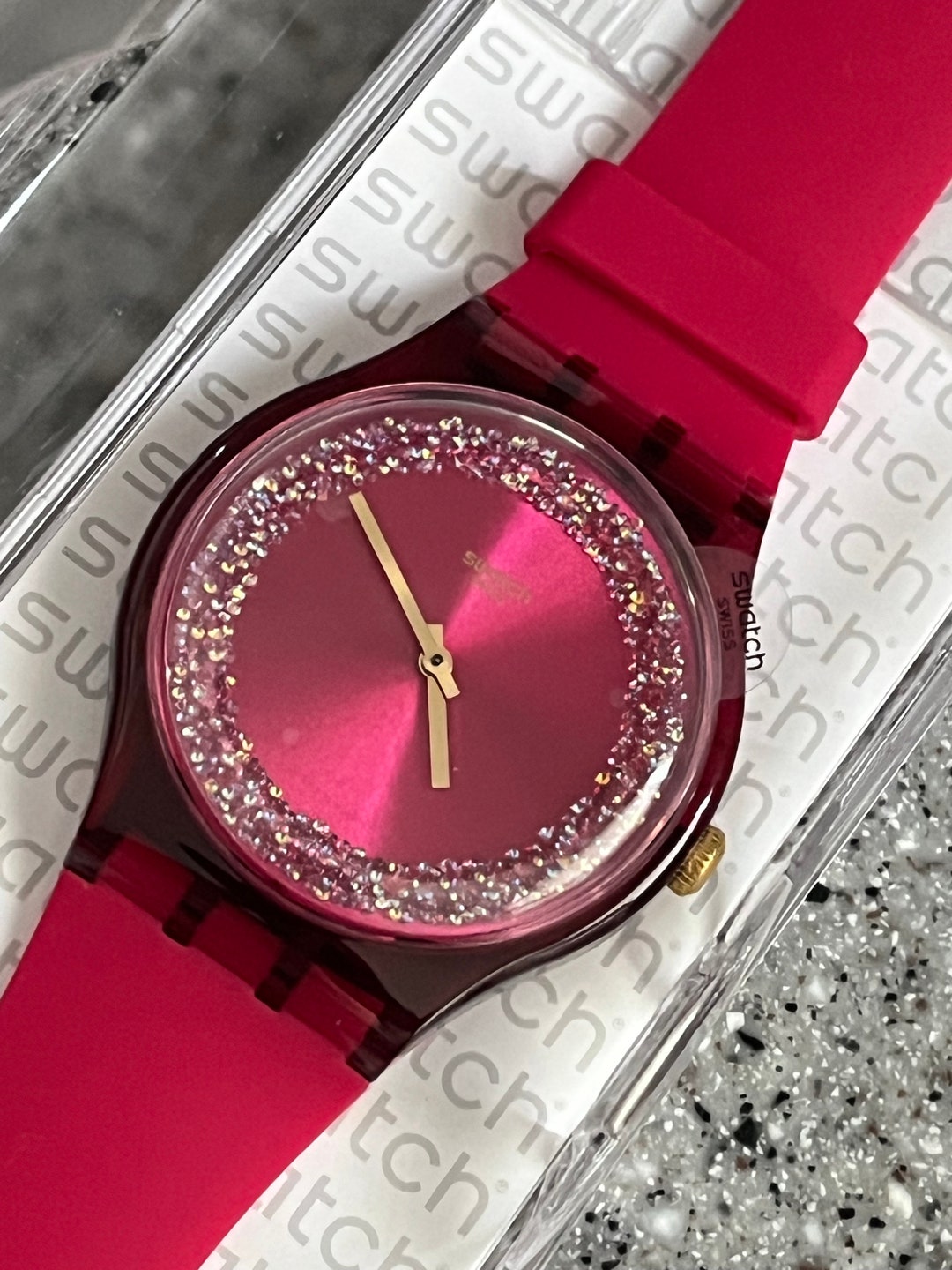 Ruby Rings Swatch Watch NEW Never Worn in Box With Battery, Beautiful ...