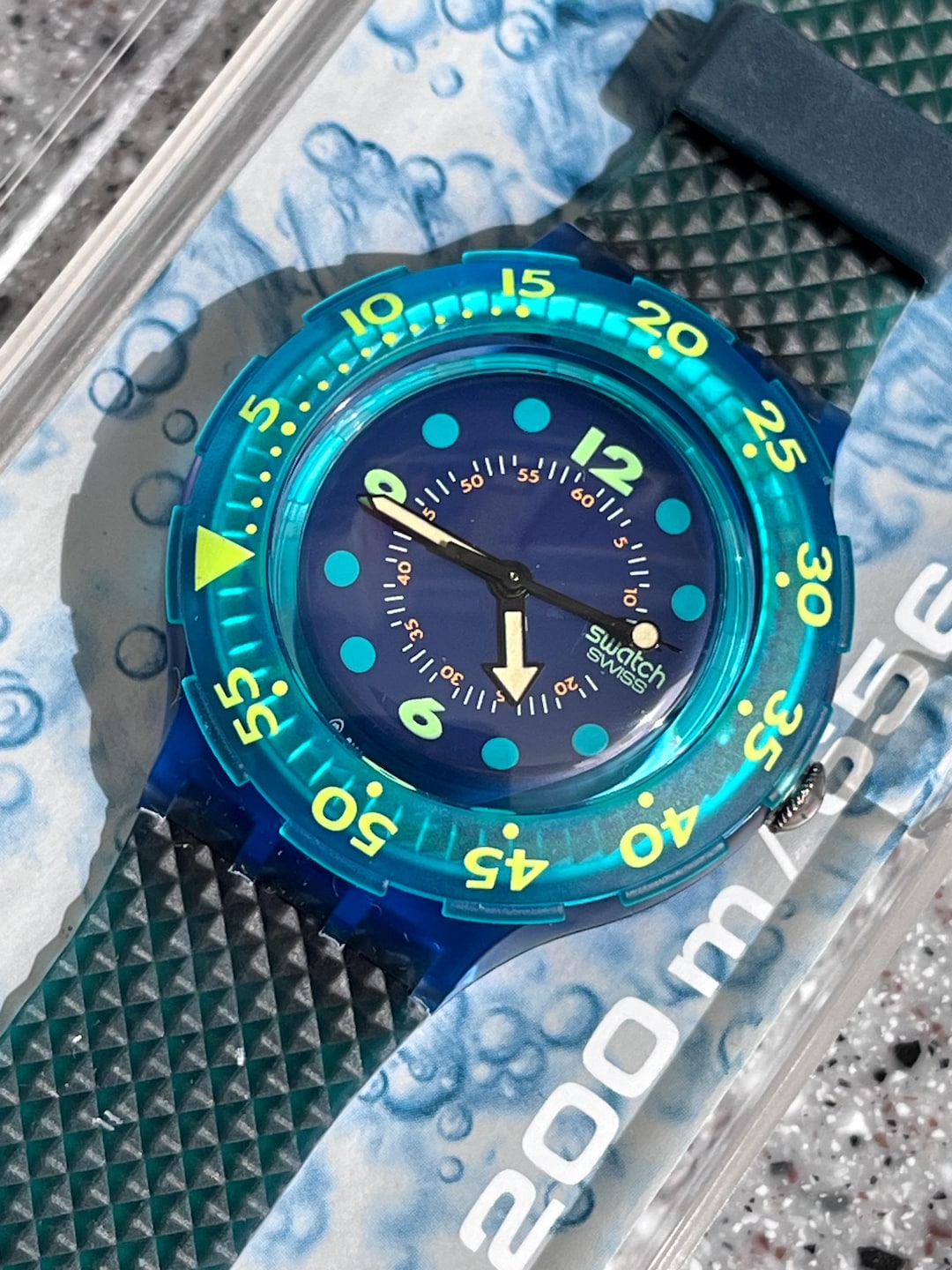 1991 Vintage Swatch Scuba 200 SDN100 Blue Moon 38mm Swatch NEW Unworn ...