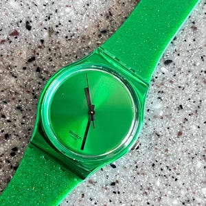 Swatch Watch Unworn in Box With Battery GREEN Glittery Perfect Wicked ...