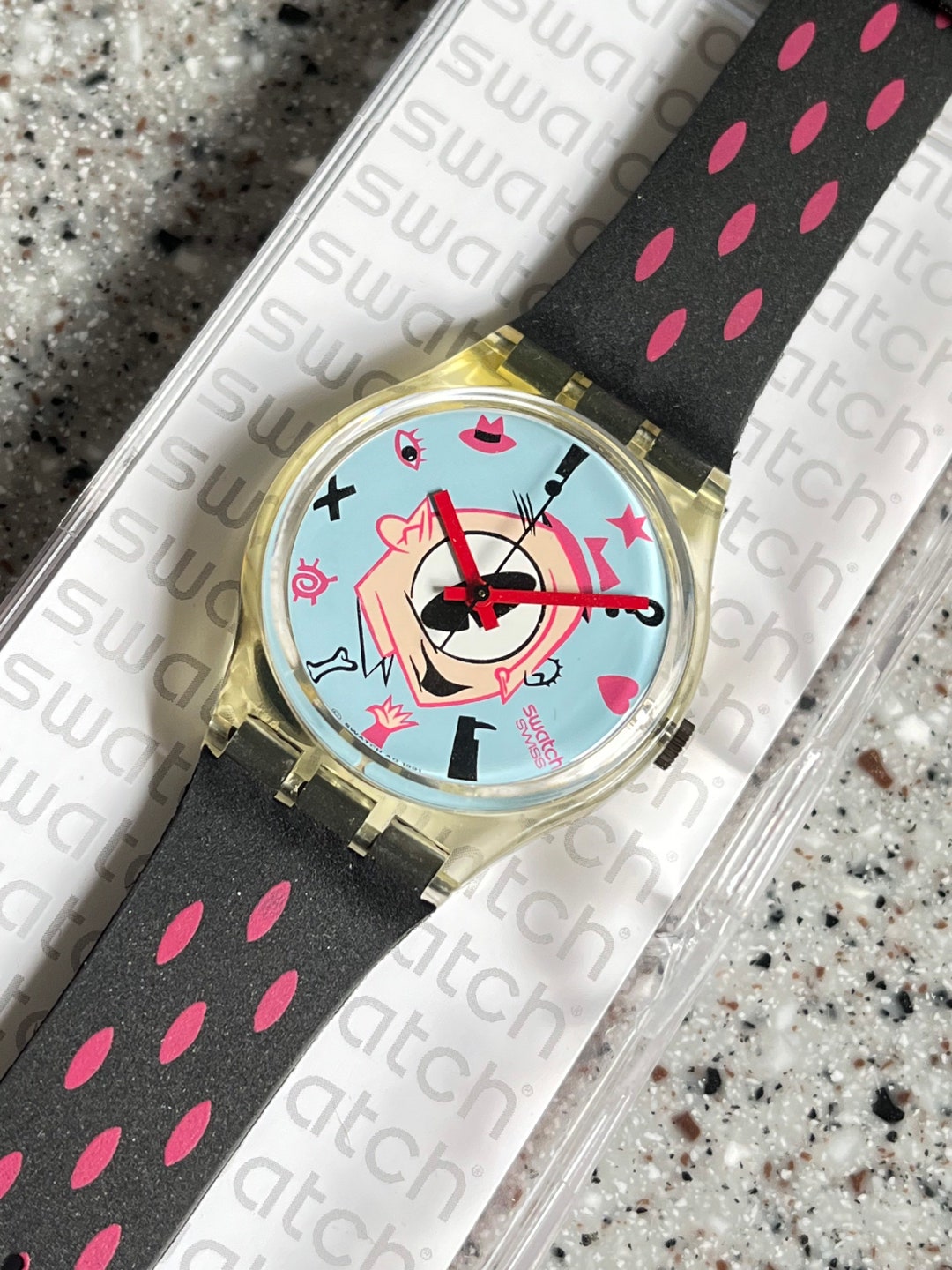 Vintage Swatch Watch With New Band Pre-owned Excellent Condition FUN ...