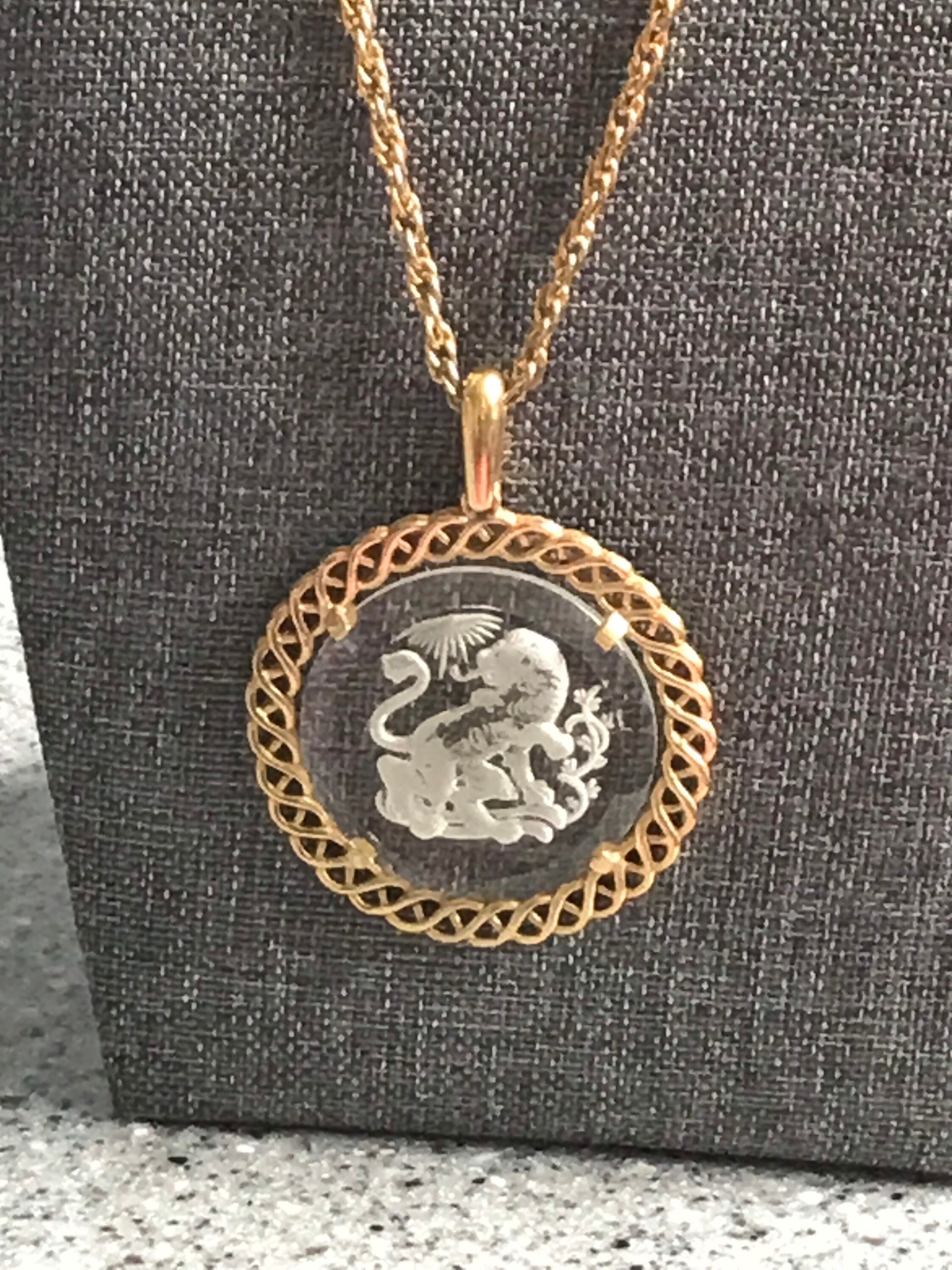 Vintage Crown TRIFARI Large Asian Intaglio Gold Tone Pendant - Etsy