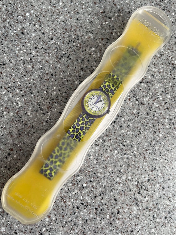 New Flik Flak Swatch Watch leopard print purple green… - Gem