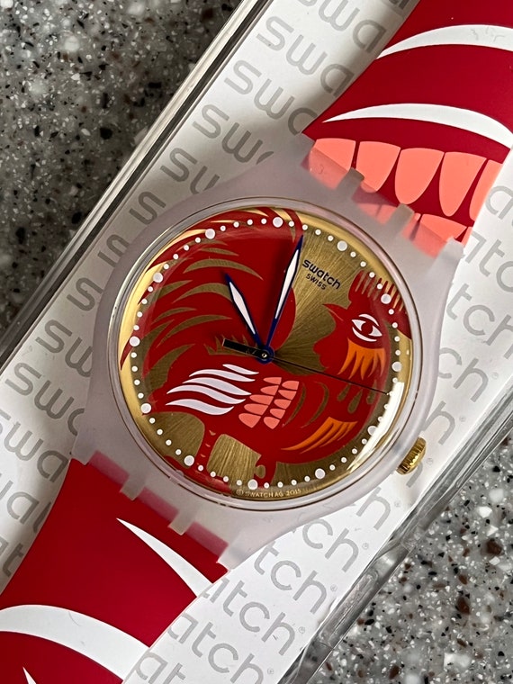 NEW Swatch Watch 41mm Rocking Rooster regal red gold … - Gem