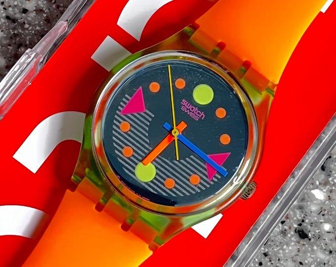 RARE Swatch Watch Vintage Neon Orange 1990 Swatch Watch Pre Owned With ...