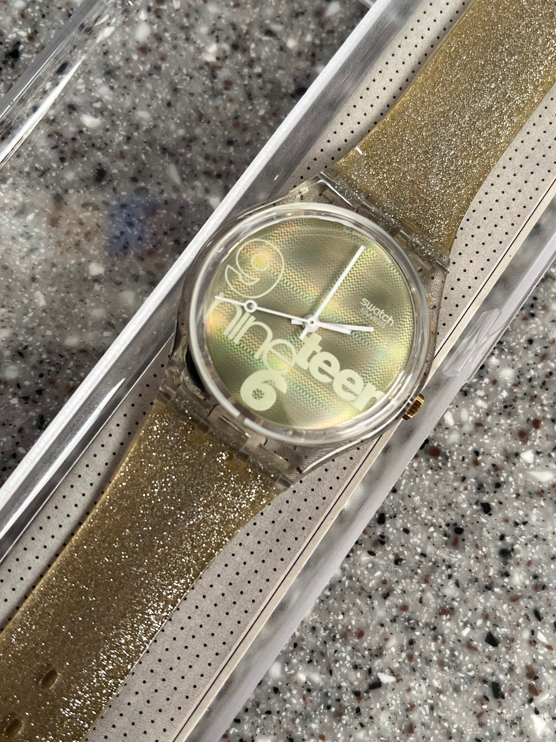1995 Swatch Vintage 34mm Face Glitter Gold New in Box Never | Etsy