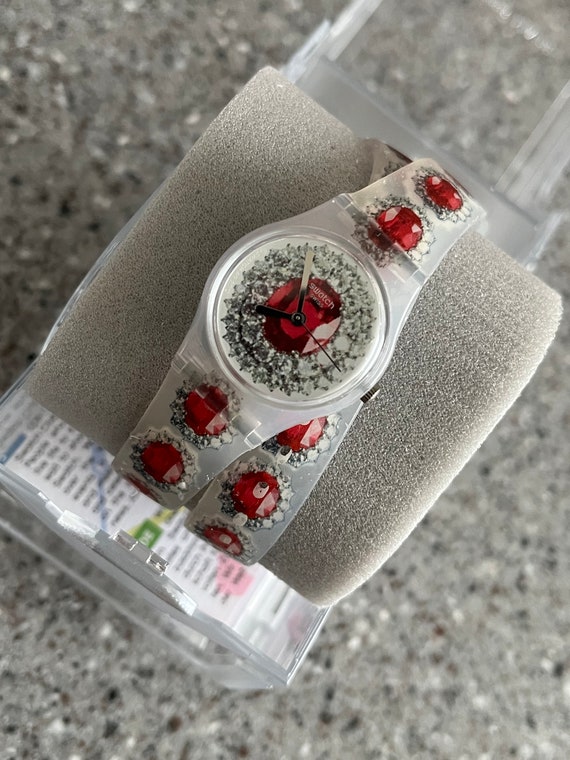 Swatch Watch RUBY Silver jeweled pattern double lengt… - Gem