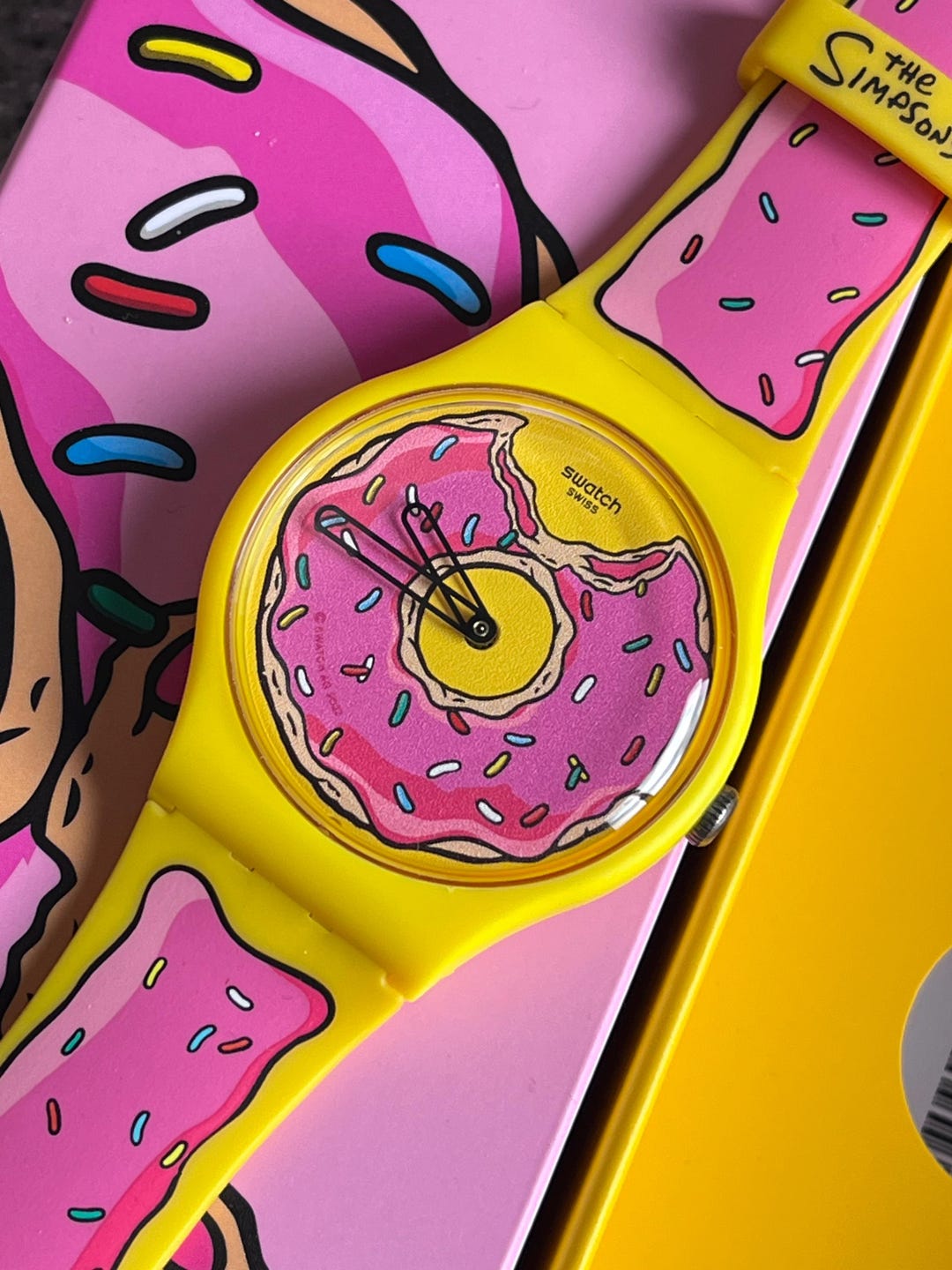NEW UNWORN Swatch Watch 41mm the Simpsons Donuts Seconds of Sweetness ...