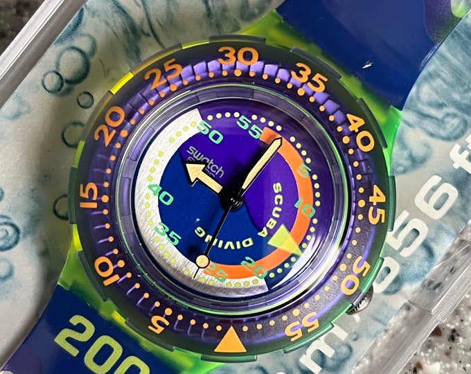 NEW Never Worn 1992 Vintage Swatch Watch Scuba 200 Coming Tide Colorful ...