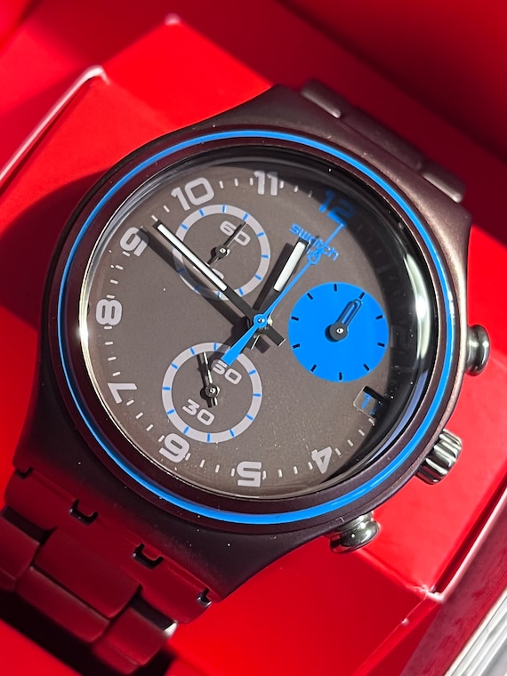 Aluminum Swatch Watch Chronograph Blauer Fleck NEW ne… - Gem