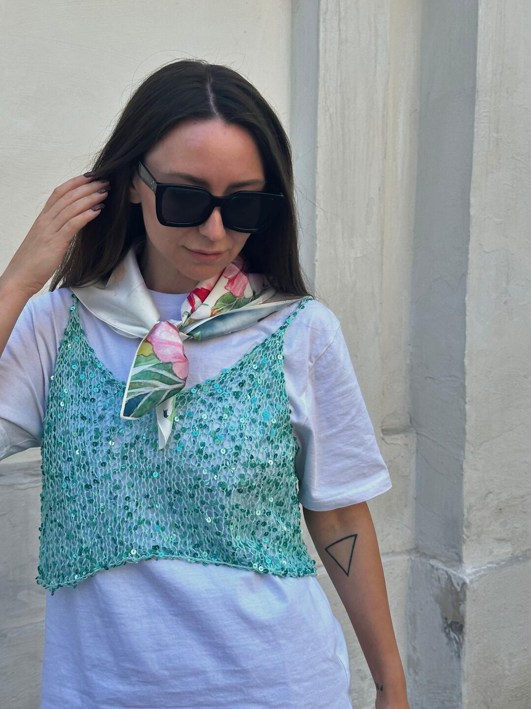 Turquoise сrochet Crop Top, Cotton Mesh Top, Mesh Crop Top - Etsy