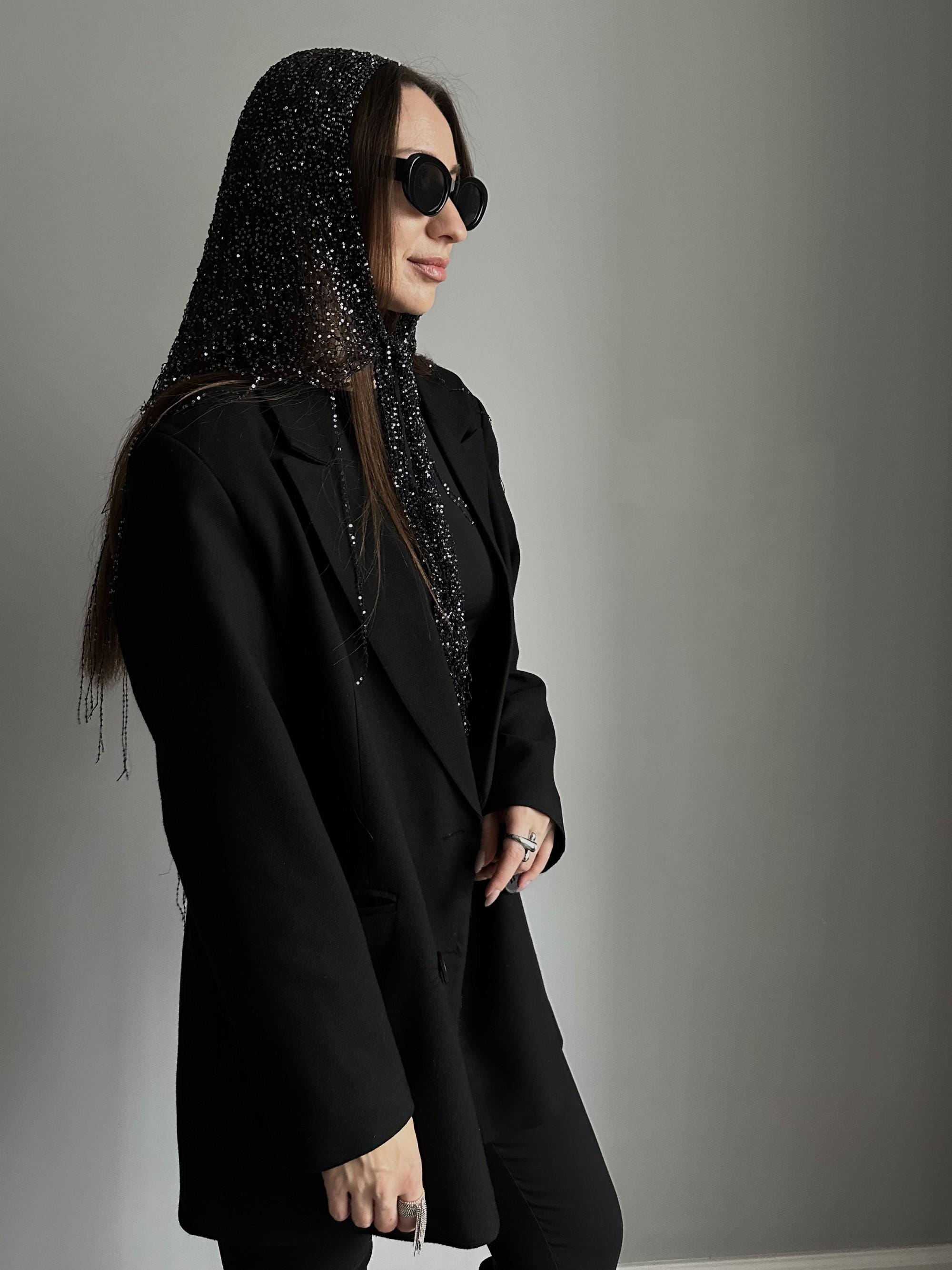 Black Sparkling Shawl, Handmade Sequin Wrap, Evening Headscarf ...