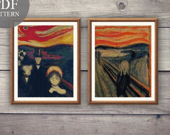 The Scream Cross Stitch Pattern PDF Download Edvard Munch - Etsy